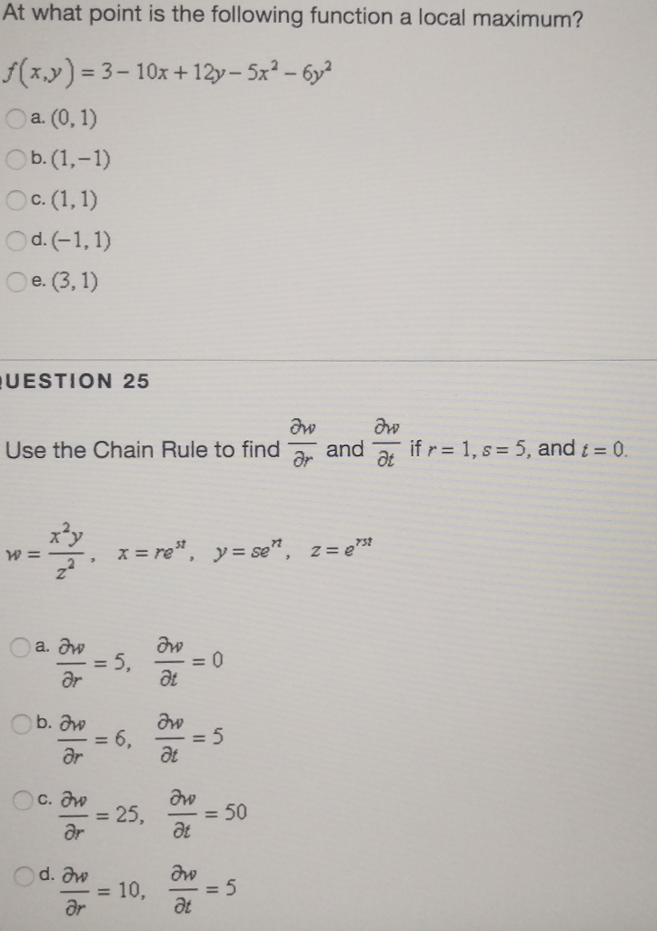 Solved At what point is the following function a local | Chegg.com