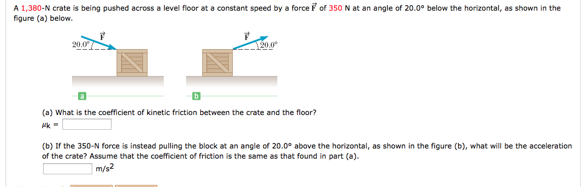 Solved A 1,380-N crate is being pushed across a level floor | Chegg.com