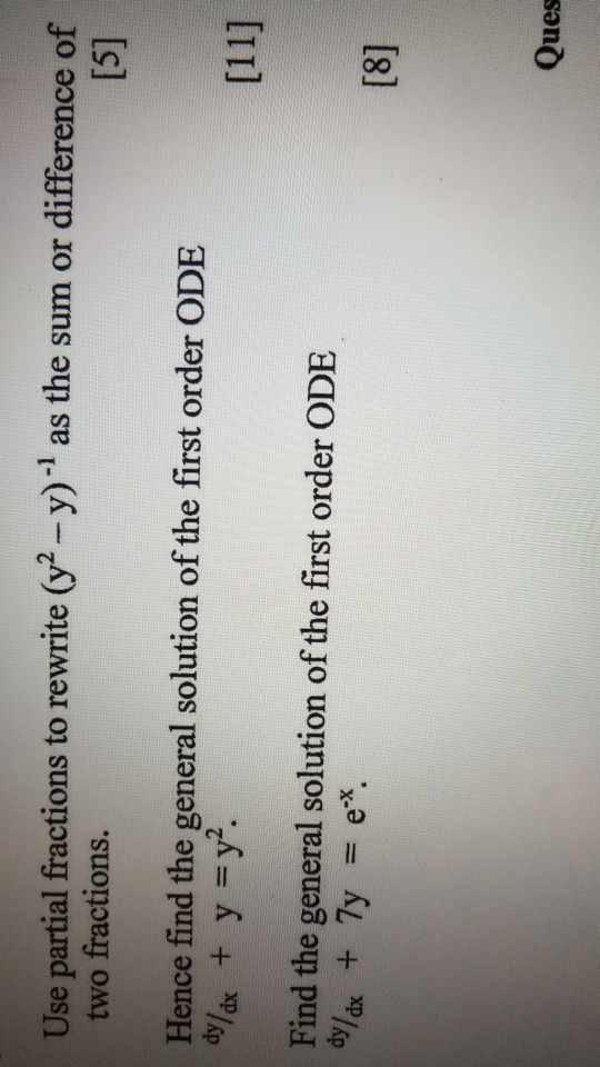 Solved Use partial fractions to rewrite (y2-y)-1 as the sum | Chegg.com