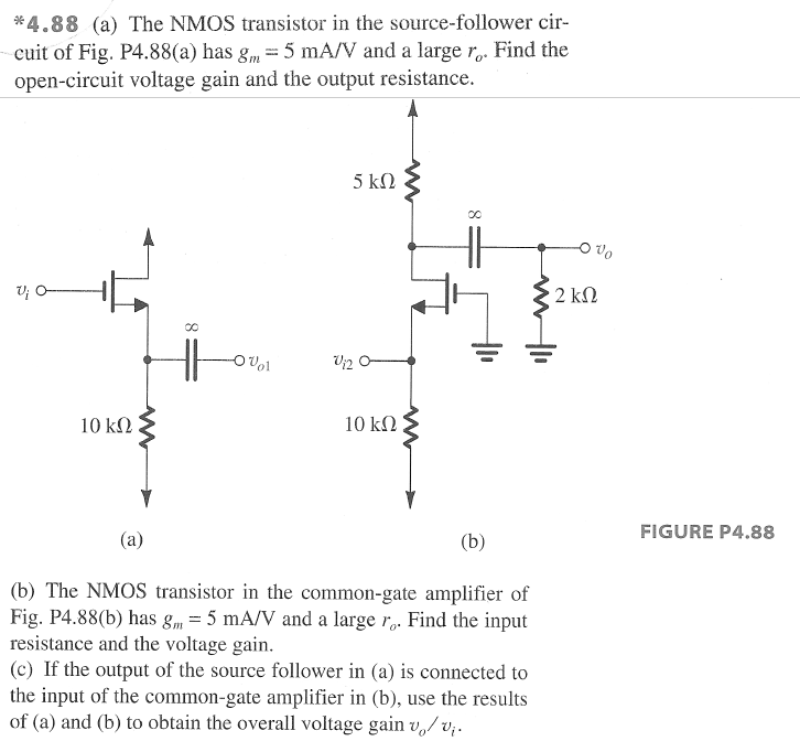 Solved #4.88 (a) The NMOS transistor in the source-follower | Chegg.com