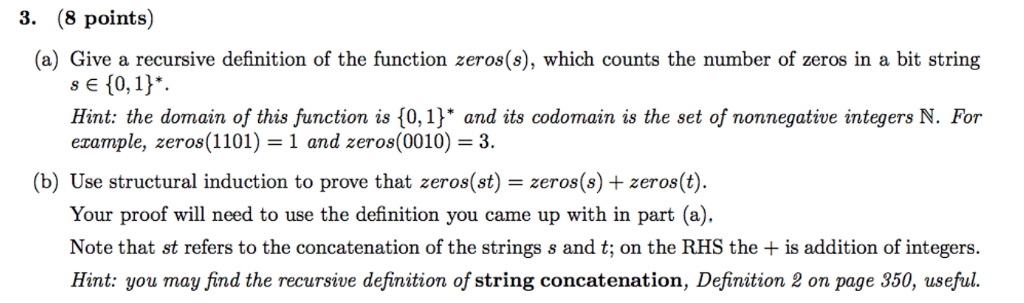 Solved 3. (8 points) (a) Give a recursive definition of the | Chegg.com