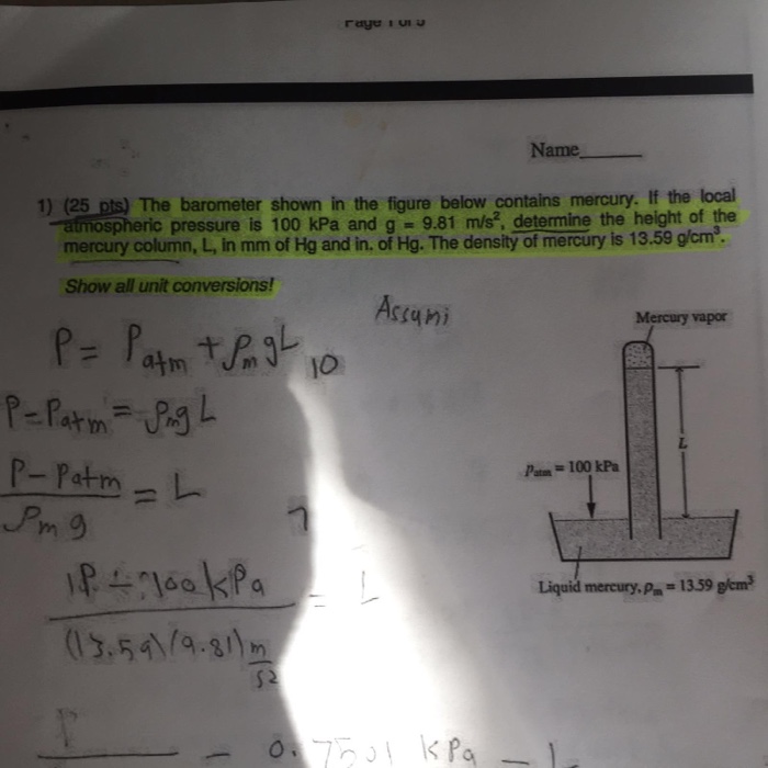Solved The barometer shown in the figure below contains | Chegg.com