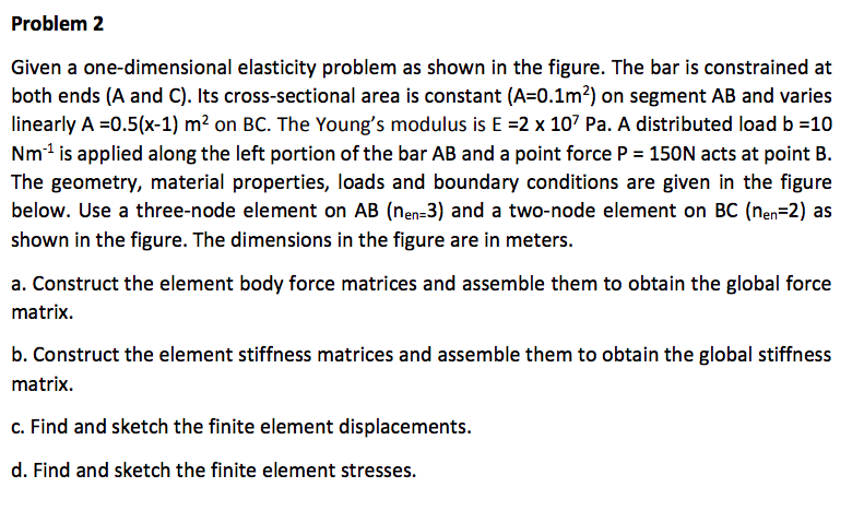 Problem2 Given a one-dimensional elasticity problem | Chegg.com