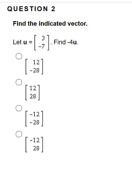 Solved QUESTION 1 Find the indicated vector. Let u Find u-v. | Chegg.com