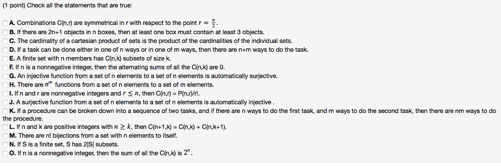 Solved Check all the statements that are true: Combinations | Chegg.com