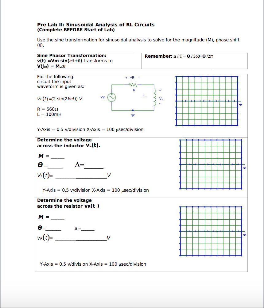 Solved Pre Lab l: Sinusoidal Analysis of RC Circuits | Chegg.com