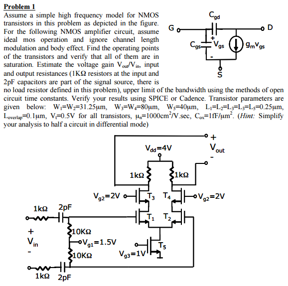 Assume a simple high frequency model for NMOS | Chegg.com