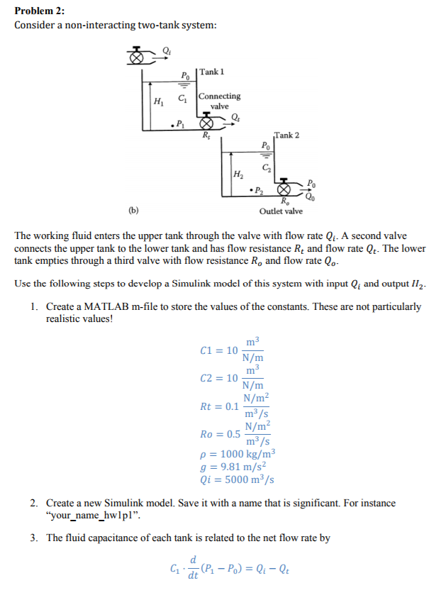 Problem 2: Consider a non-interacting two-tank | Chegg.com