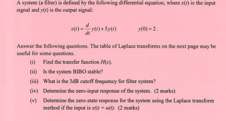 Solved A system (a filter) is defined by the following | Chegg.com