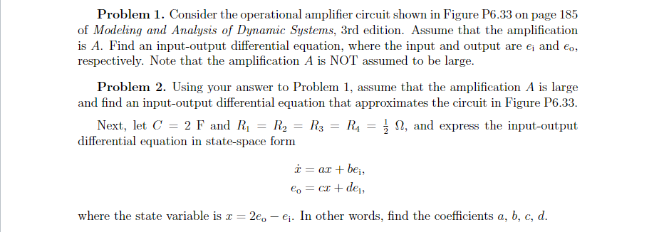 Solved Problem 1. Consider the operational amplifier circuit | Chegg.com