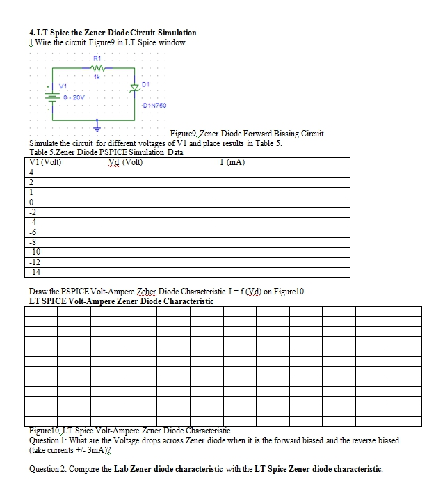 Solved 4.LT Spice the Zener Diode Circuit Simulation 1 Wire | Chegg.com