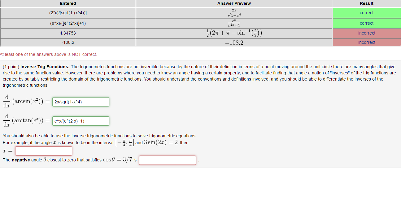Solved Inverse Trig Functions: The trigonometric functions | Chegg.com