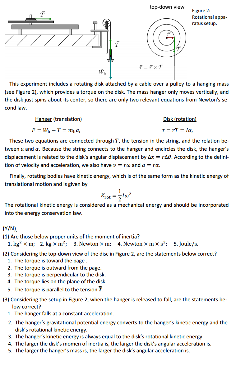 Solved This experiment includes a rotating disk attached by | Chegg.com