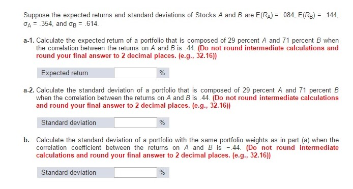 Solved Suppose the expected returns and standard deviations | Chegg.com