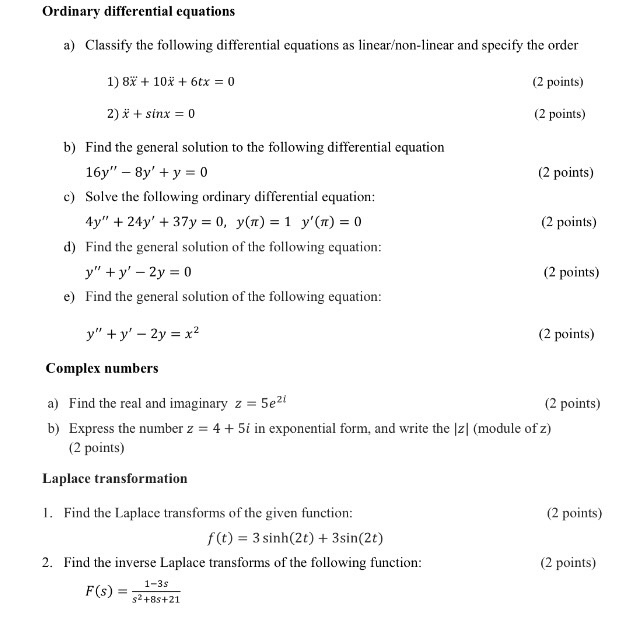 Solved ordinary differential equations a) Classify the | Chegg.com