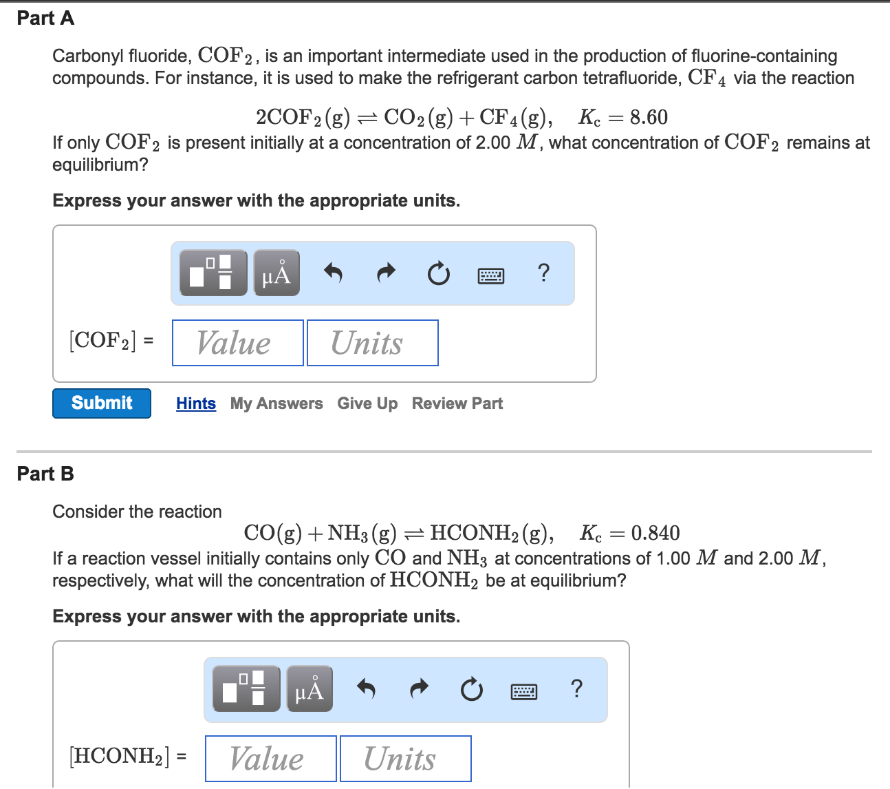 Solved Part A Carbonyl fluoride, COF2, is an important | Chegg.com
