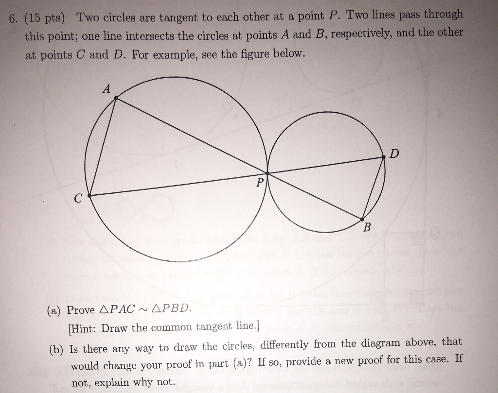 Solved 6. (15 pts) Two circles are tangent to each other at | Chegg.com
