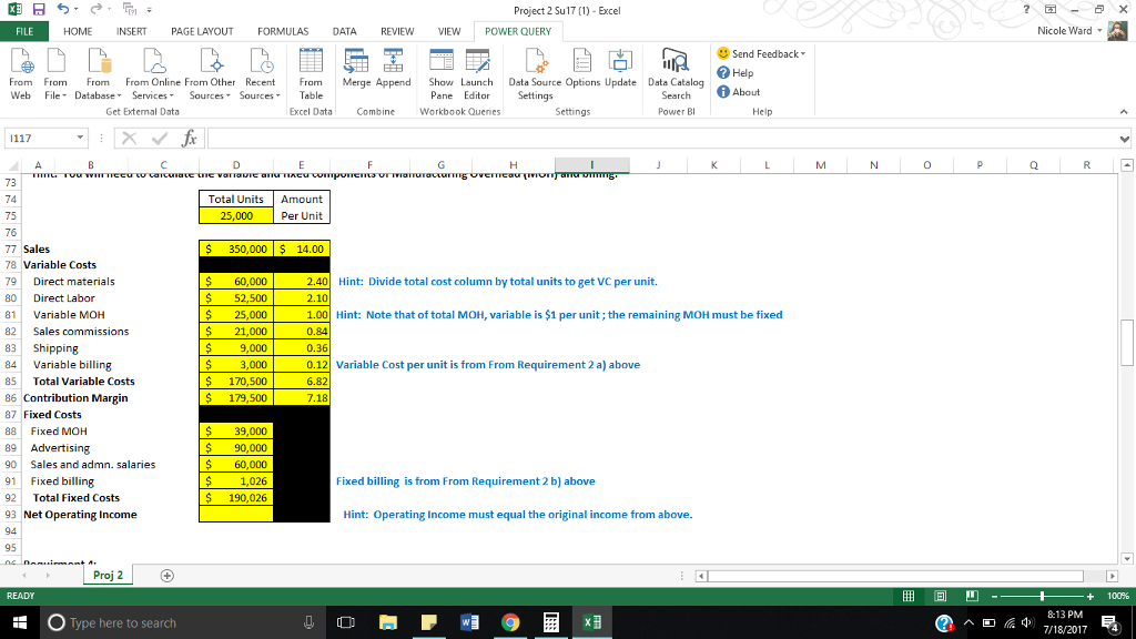 Solved Project 2 Su17 (1) Excel FILE HOME INSERT PAGE | Chegg.com