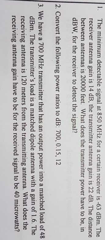 Solved The minimum detectable signal at 850 MHz for a | Chegg.com