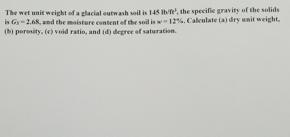 Solved 4. The wet unit weight of a glacial outwash soil is | Chegg.com
