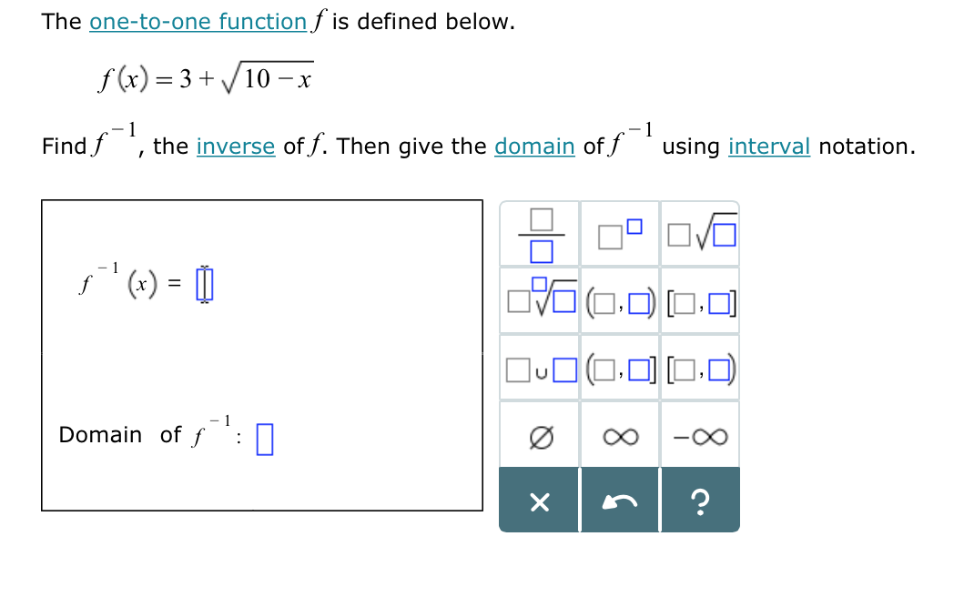 Solved The one-to-one function f is defined below. f(x) = 3 | Chegg.com