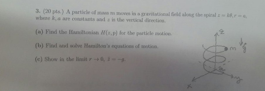 Solved A particle of mass m moves in a gravitational field | Chegg.com