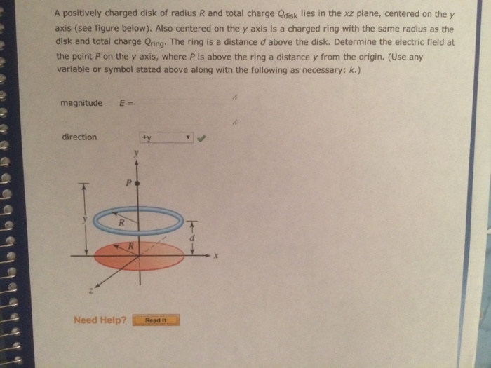 Solved A positively charged disk of radius R and total | Chegg.com