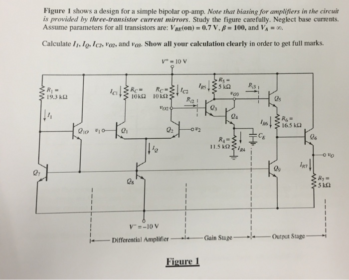 Solved Figure 1 shows a design for a simple bipolar op-amp. | Chegg.com