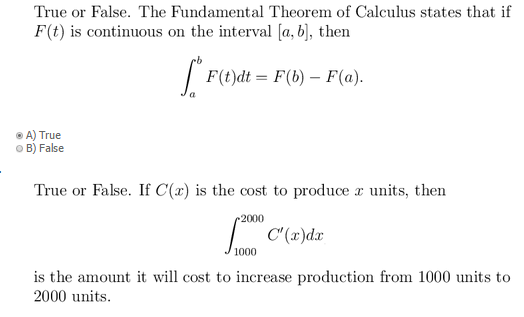 Solved True or False. The Fundamental Theorem of Calculus | Chegg.com