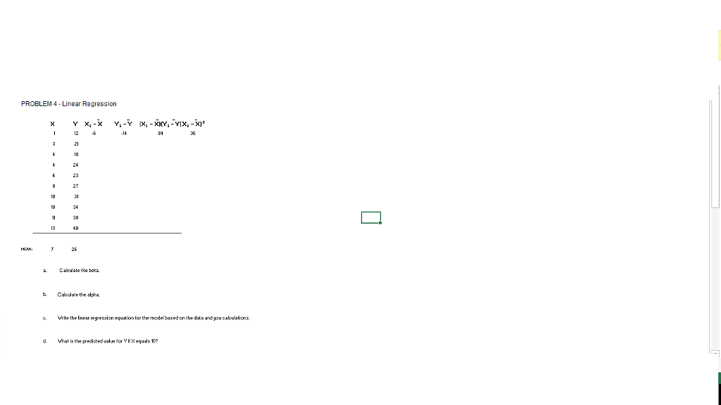 Solved Linear Regression X Y X 2 X Y 2 Y X 1 X Chegg
