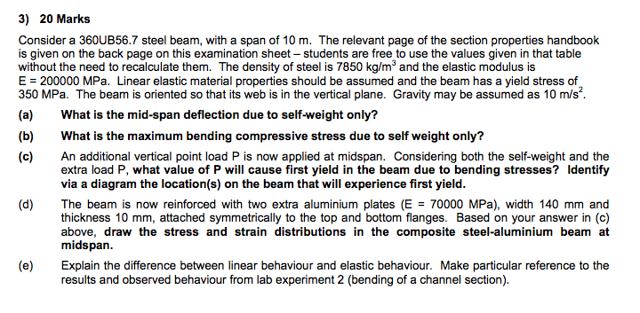 Solved 3) 20 Marks Consider a 360UB56.7 steel beam, with a | Chegg.com Solved 3) 20 Marks Consider a 360UB56.7 steel beam, with a | Chegg.com