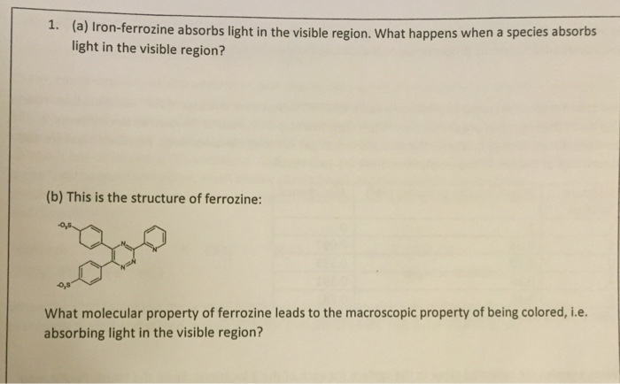 Solved Iron-ferrozine absorbs light in the visible region. | Chegg.com
