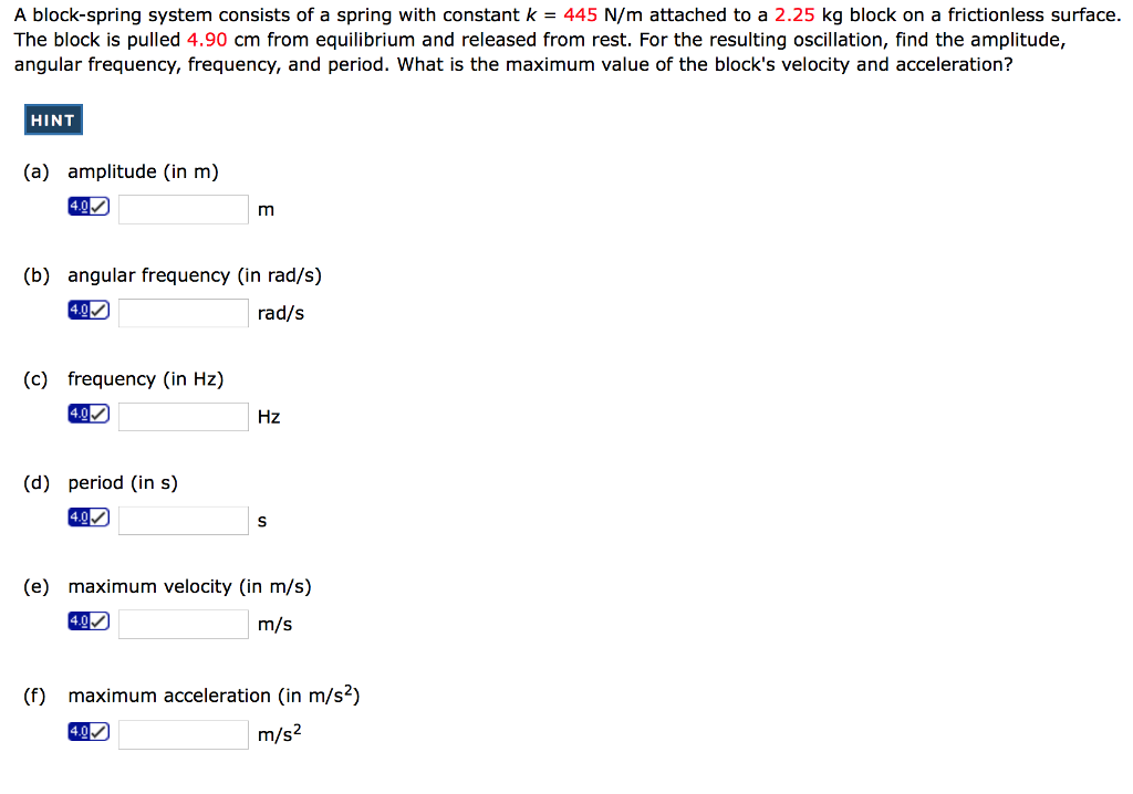 Solved A block-spring system consists of a spring with | Chegg.com