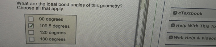 Solved What are the ideal bond angles of this geometry? | Chegg.com