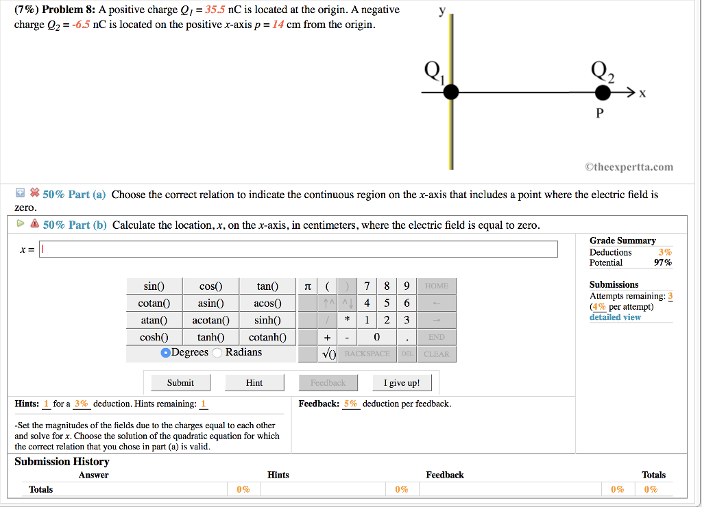 Solved (7%) Problem 8: A positive charge Q,-35.5 nC is | Chegg.com