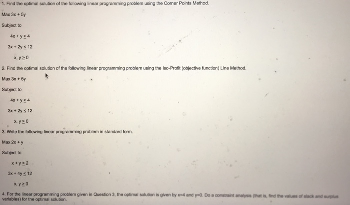 Solved Find the optimal solution of the following linear | Chegg.com