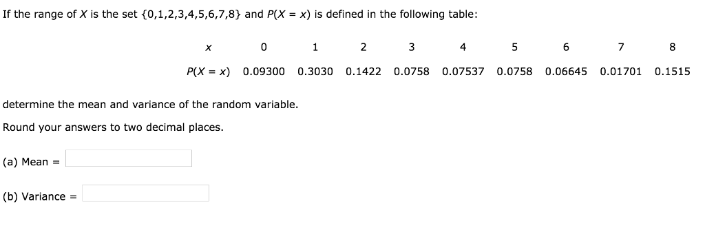 Solved If the range of X is the set 10,1,2,3,4,5,6,7,8} and | Chegg.com