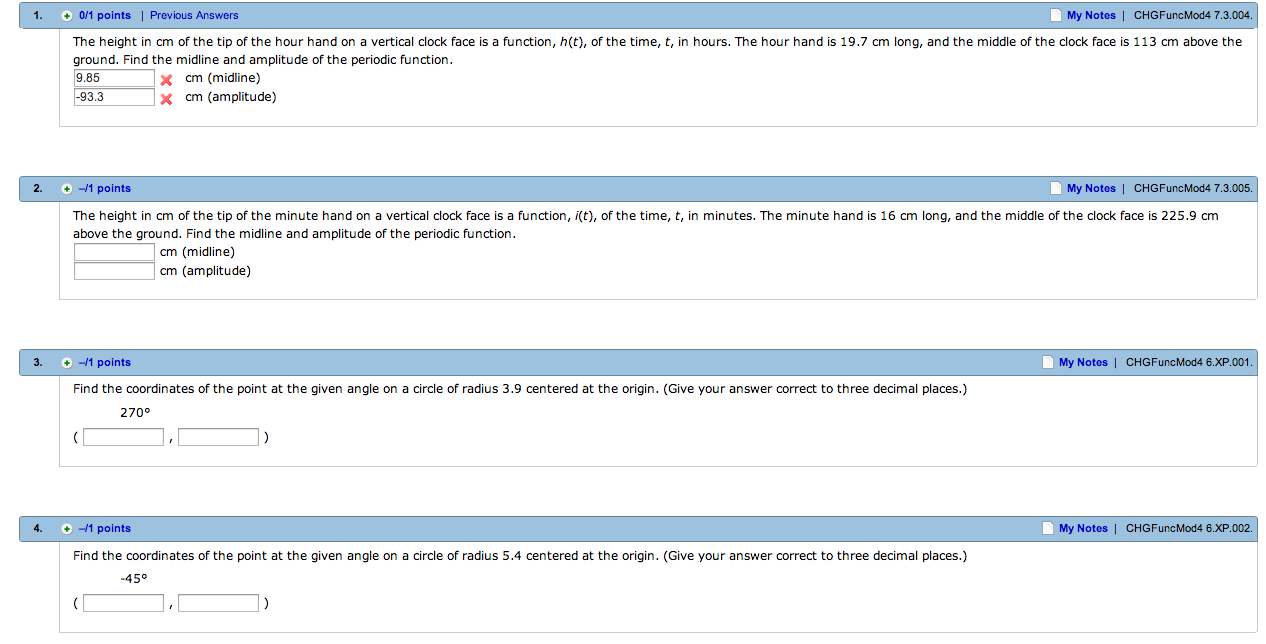 The height in cm of the tip of the hour hand on a | Chegg.com