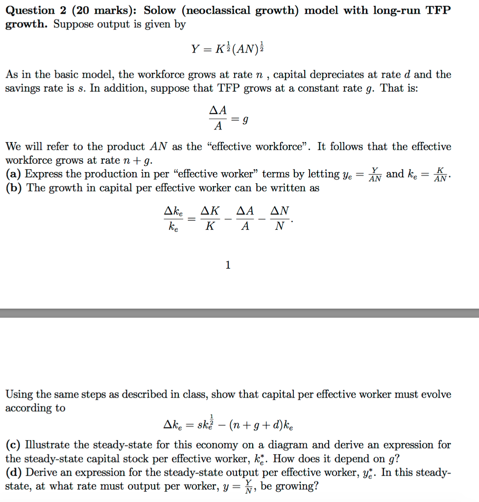 Solved Question 2 (20 marks): Solow (neoclassical growth) | Chegg.com