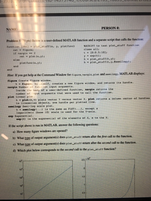 Solved Below Is User Defined Matlab Function And A Separate 0926
