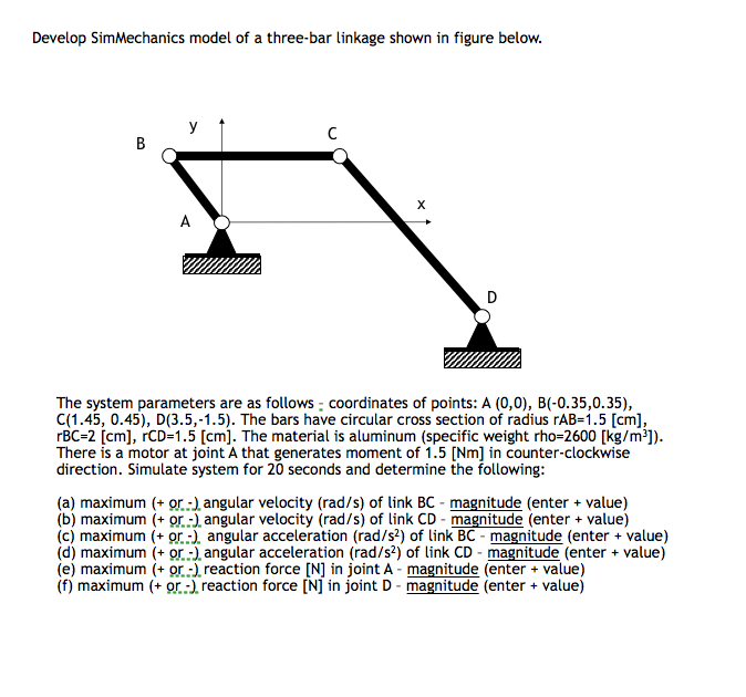 Develop SimMechanics model of a three-bar linkage | Chegg.com
