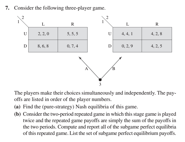Solved 7. Consider the following three-player game. U 2,2,0 | Chegg.com
