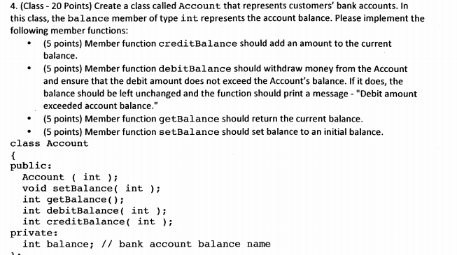 Solved 4 Class 20 Points Create A Class Called Account