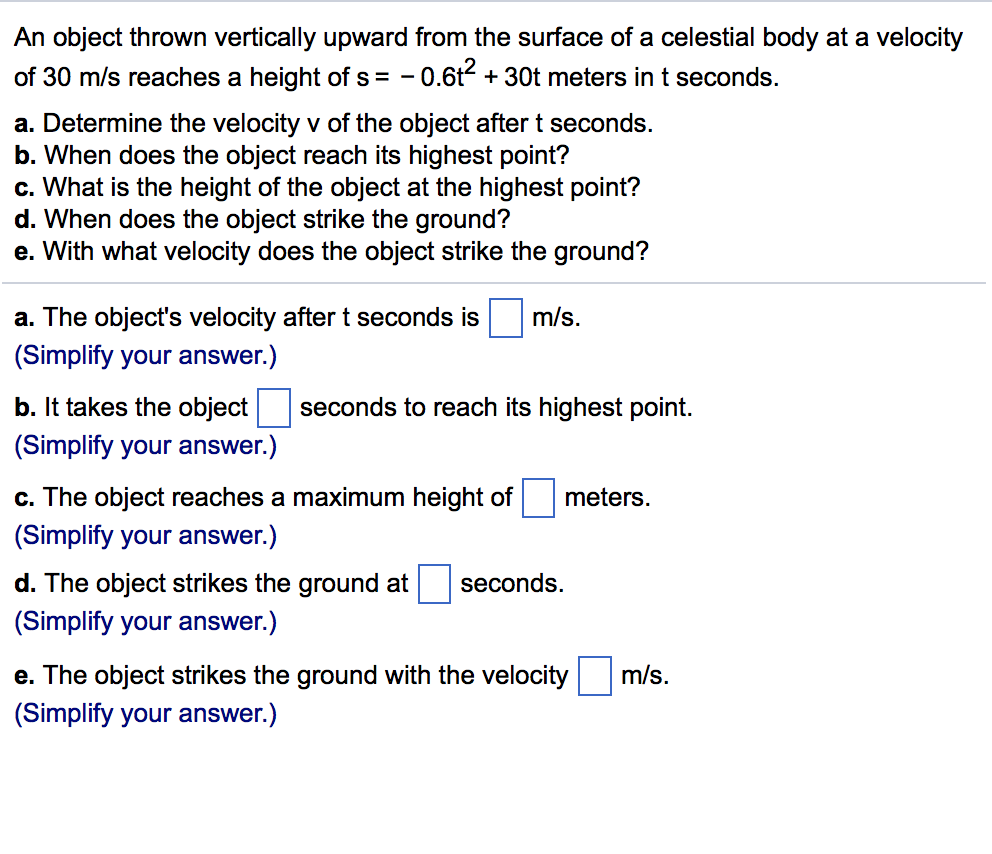 Solved An object thrown vertically upward from the surface | Chegg.com