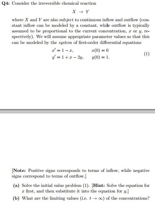 Solved Differential Equations applied to a Chemical Reaction | Chegg.com