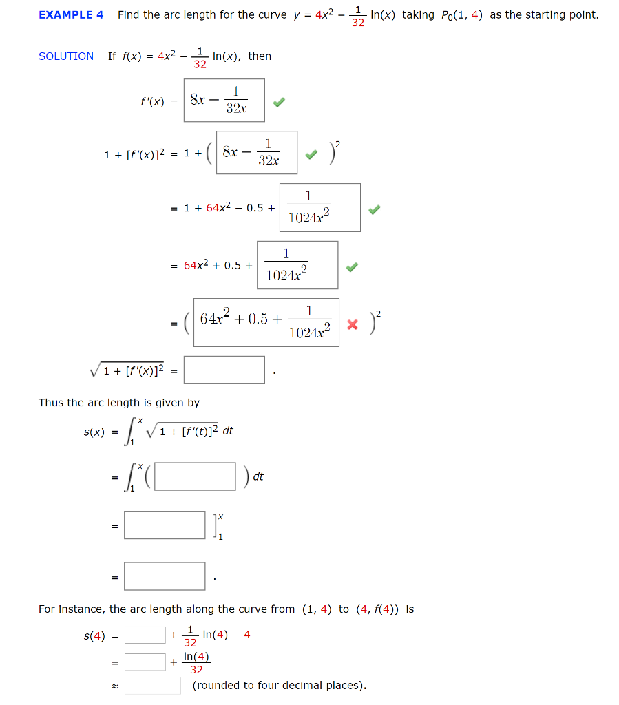 Solved Find the arc length for the curve y = 4x2-_ In(x) | Chegg.com