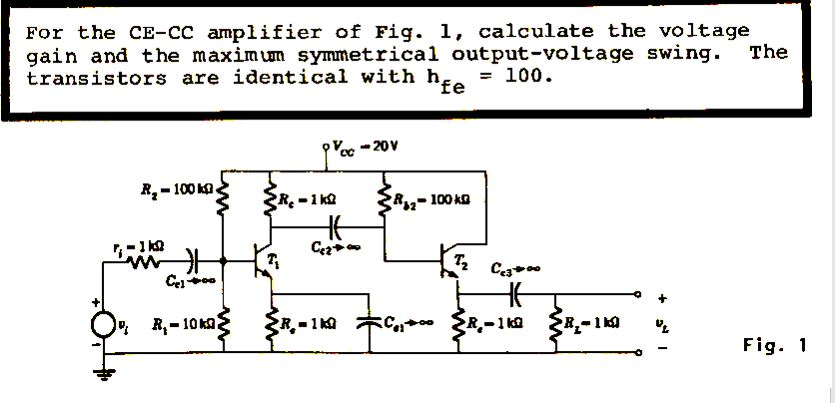Solved For the CE-CC amplifier of Fig. 1, calculate the | Chegg.com