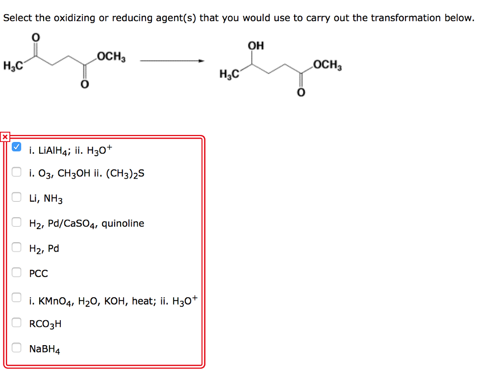 Solved Select the oxidizing or reducing agent(s) that you | Chegg.com