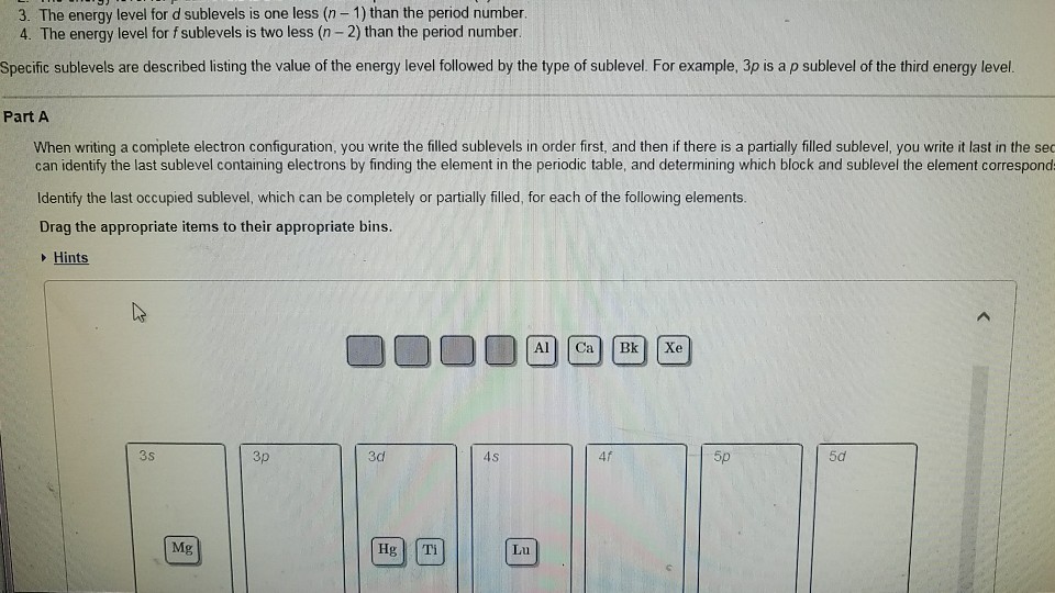 Solved The energy level for d sublevels is one less (n - 1) | Chegg.com