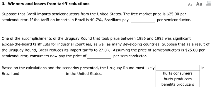 Solved 3. Winners and losers from tariff reductions Aa Aa | Chegg.com